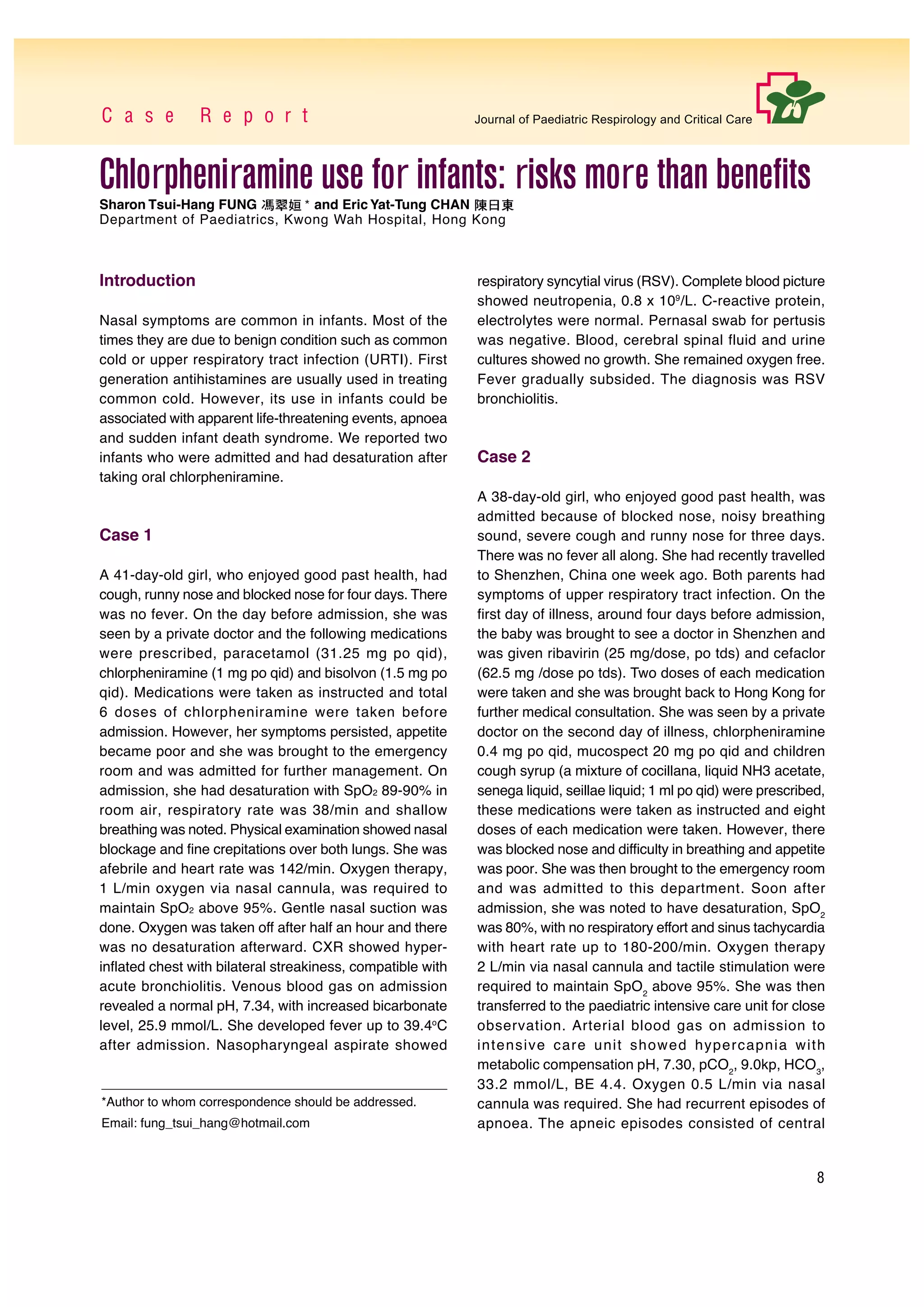 Chlorpheniramine use for infants risks more than benefits 2005.pdf