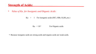 Acid Base concepts. Strength of Acids. Strength of Bases. Levelling ...