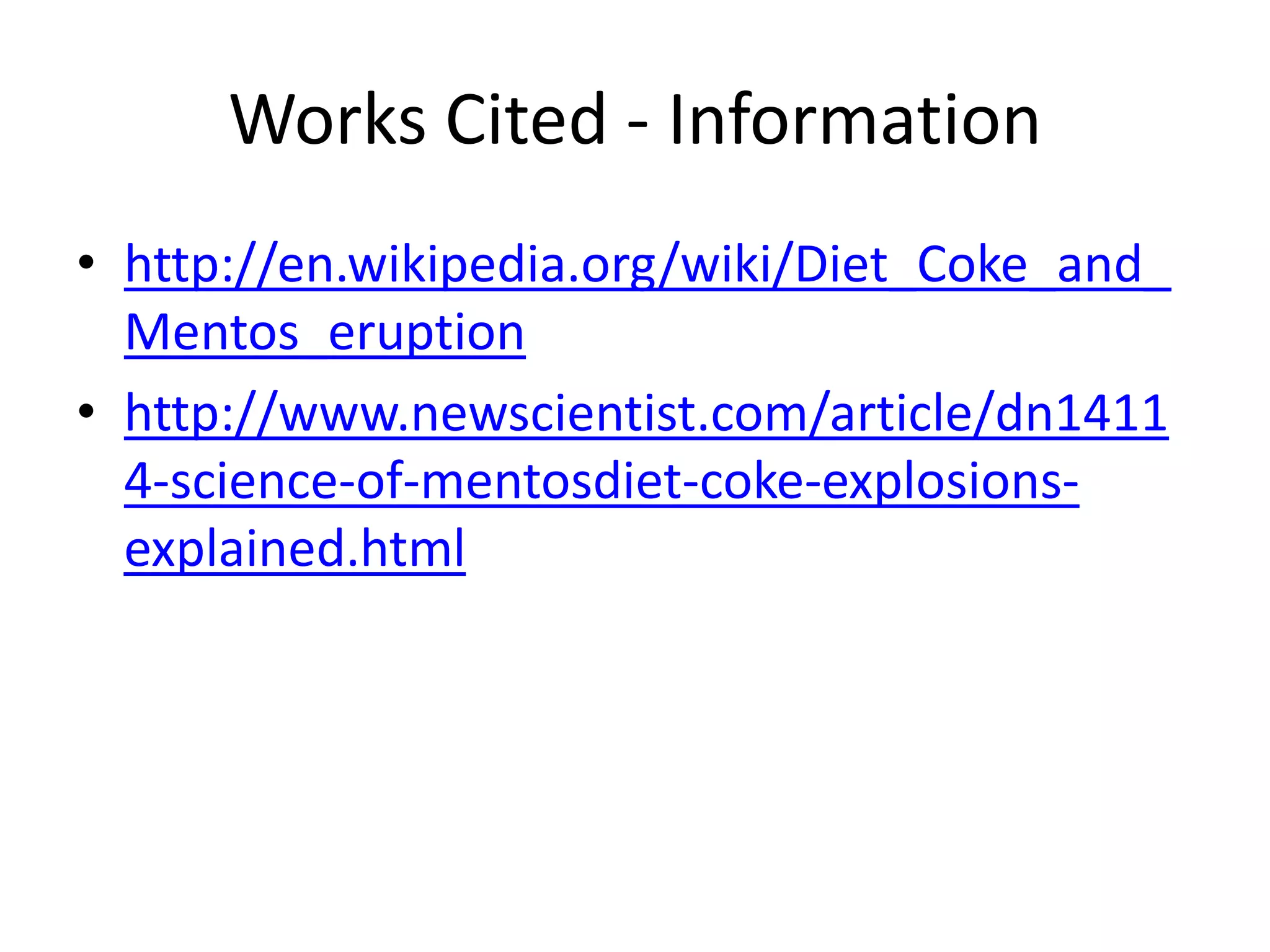 Diet Coke & Mentos Reaction | PPTX | Chemistry | Science