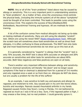Allergies/Sensitivities Gradually Solved with Neuroliminal Training | PDF