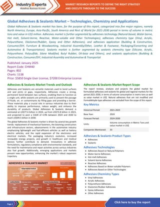 Adhesives and Sealants Market Size, Outlook 2024-2030 | PDF