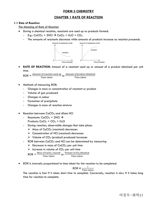 Chapter 1 Rate of Reaction | PDF | Chemistry | Science