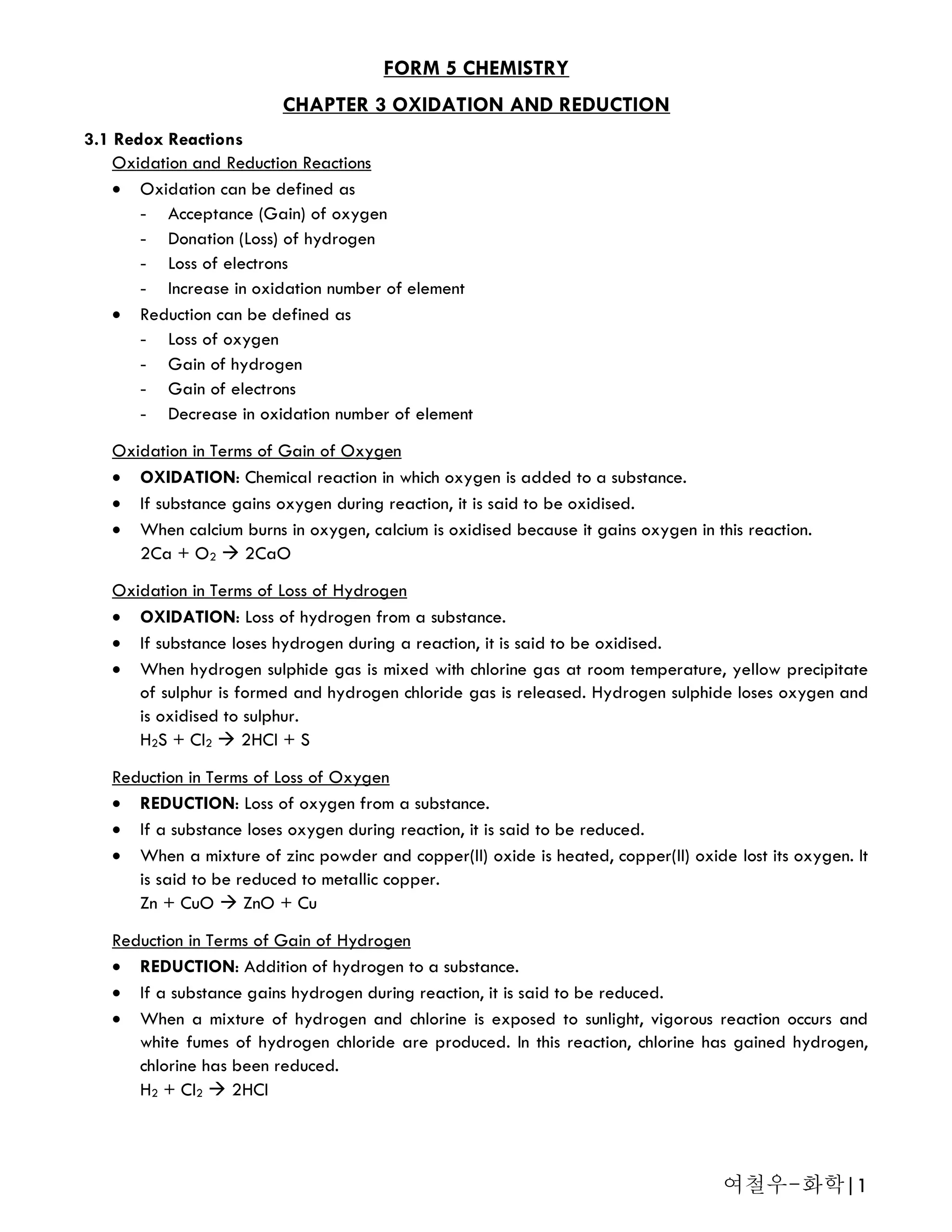 Chapter 3 Oxidation and Reduction | PDF | Chemistry | Science