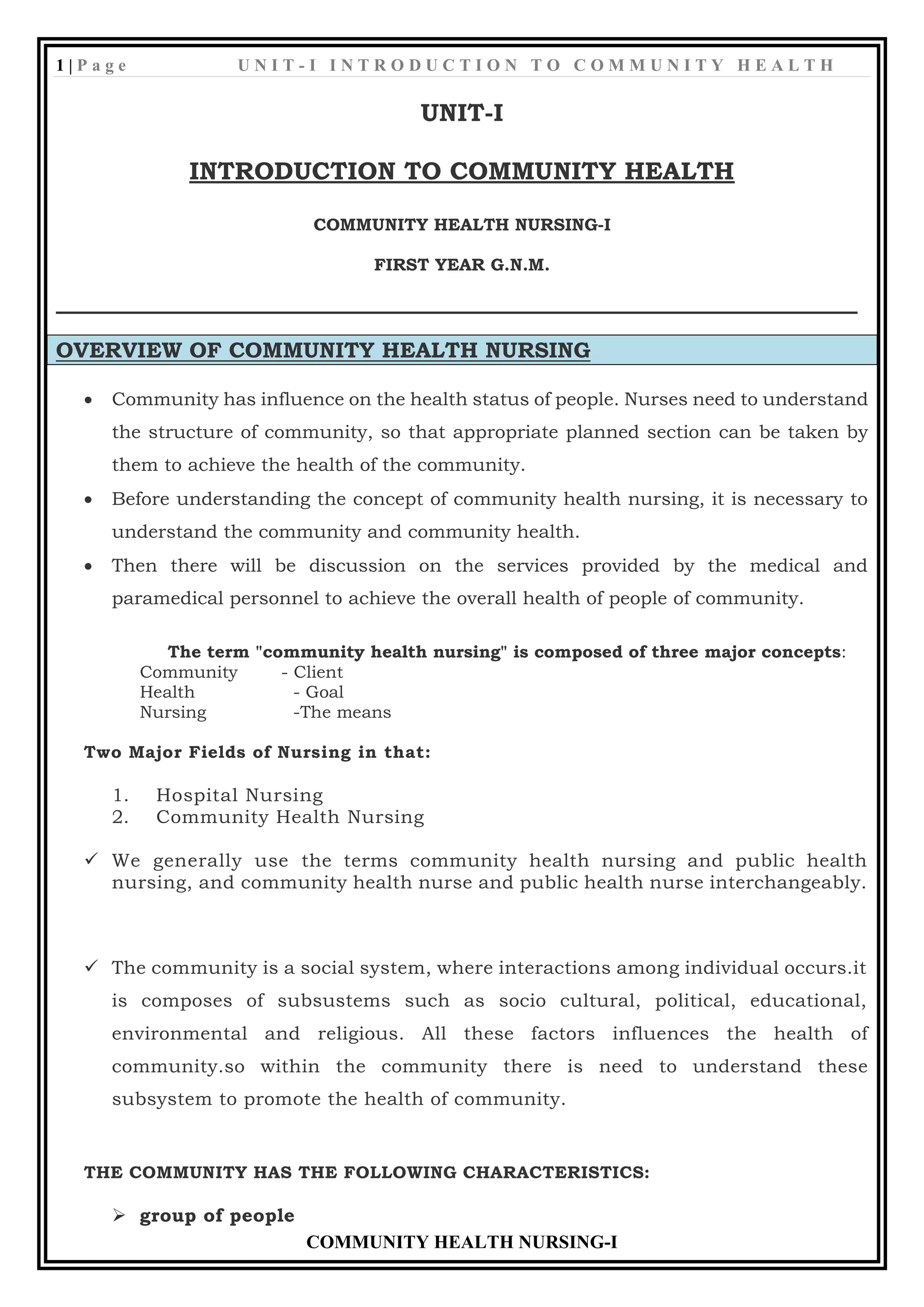 INTRODUCTION TO COMMUNITY HEALTH | PDF