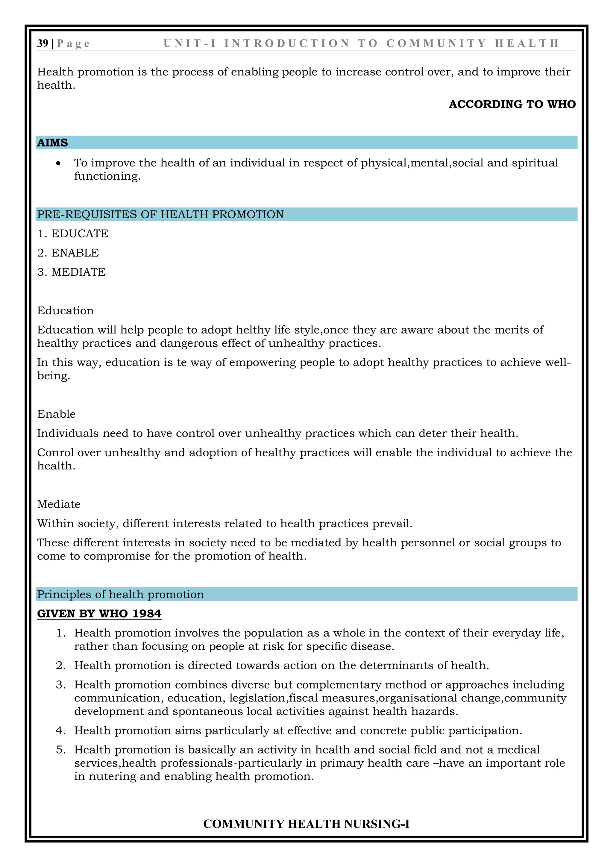 INTRODUCTION TO COMMUNITY HEALTH | PDF