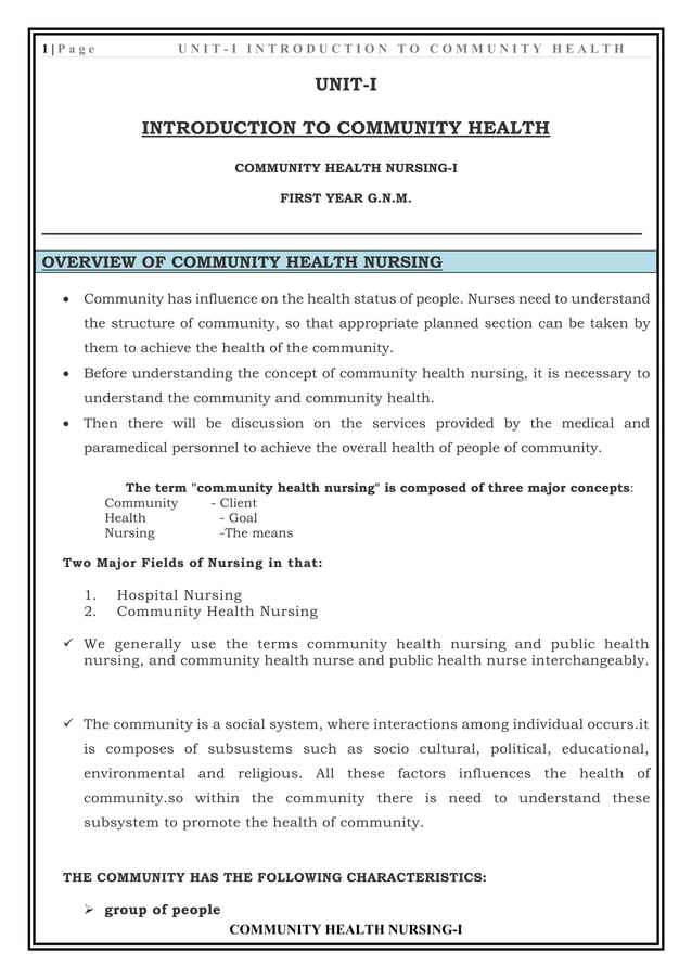 INTRODUCTION TO COMMUNITY HEALTH | PDF