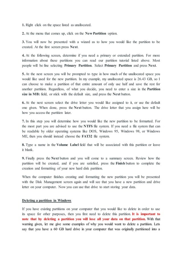 HARD DISK PARTITIONING,FORMATING | DOCX | Operating Systems | Computer Software and Applications