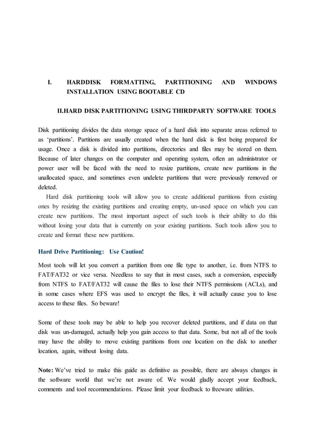 HARD DISK PARTITIONING,FORMATING | DOCX | Operating Systems | Computer Software and Applications