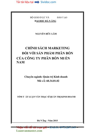 Chính sách Marketing đối với sản phẩm phân bón c ủa công ty phân bón.doc