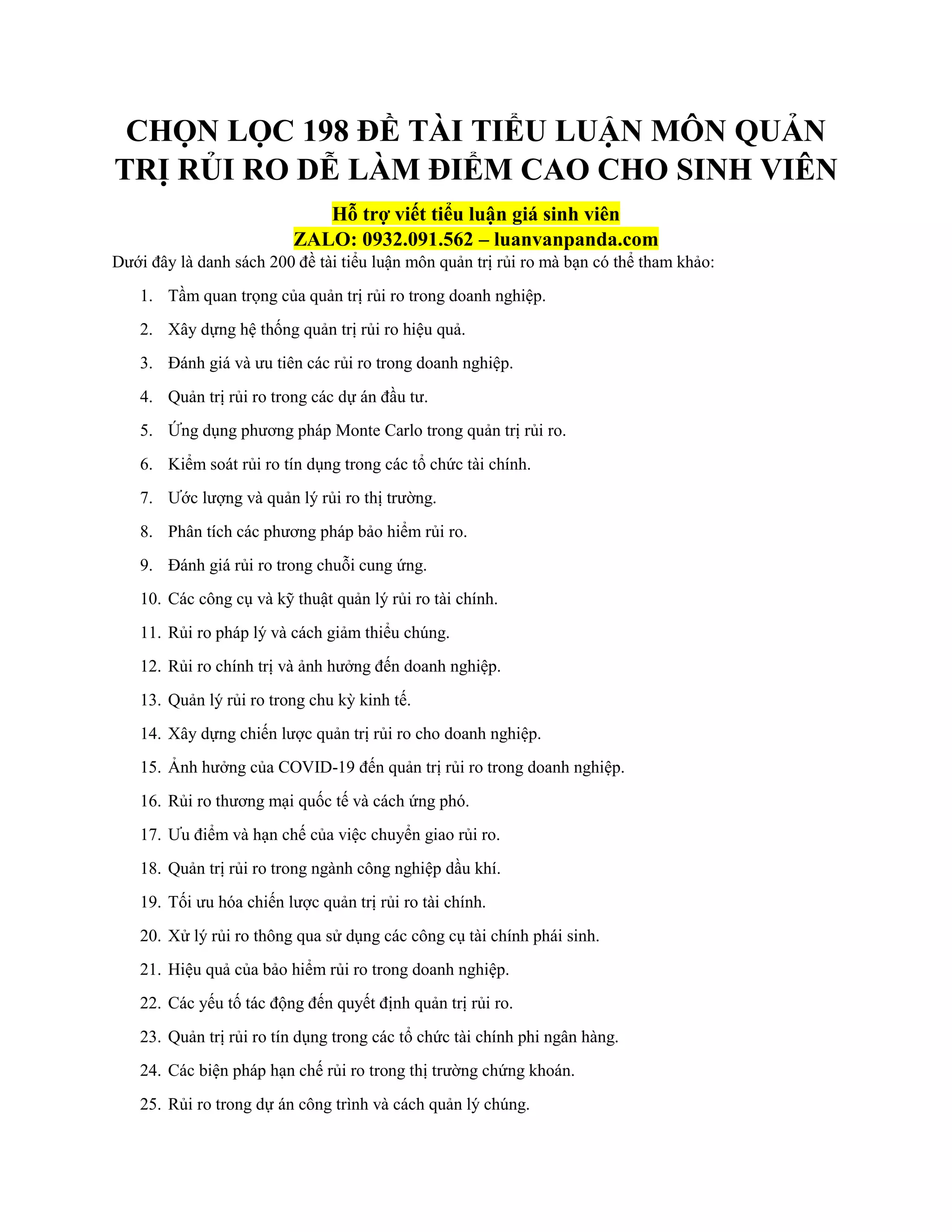 Chọn Lọc 198 Đề Tài Tiểu Luận Môn Quản Trị Rủi Ro Dễ Làm Điểm Cao Cho ...