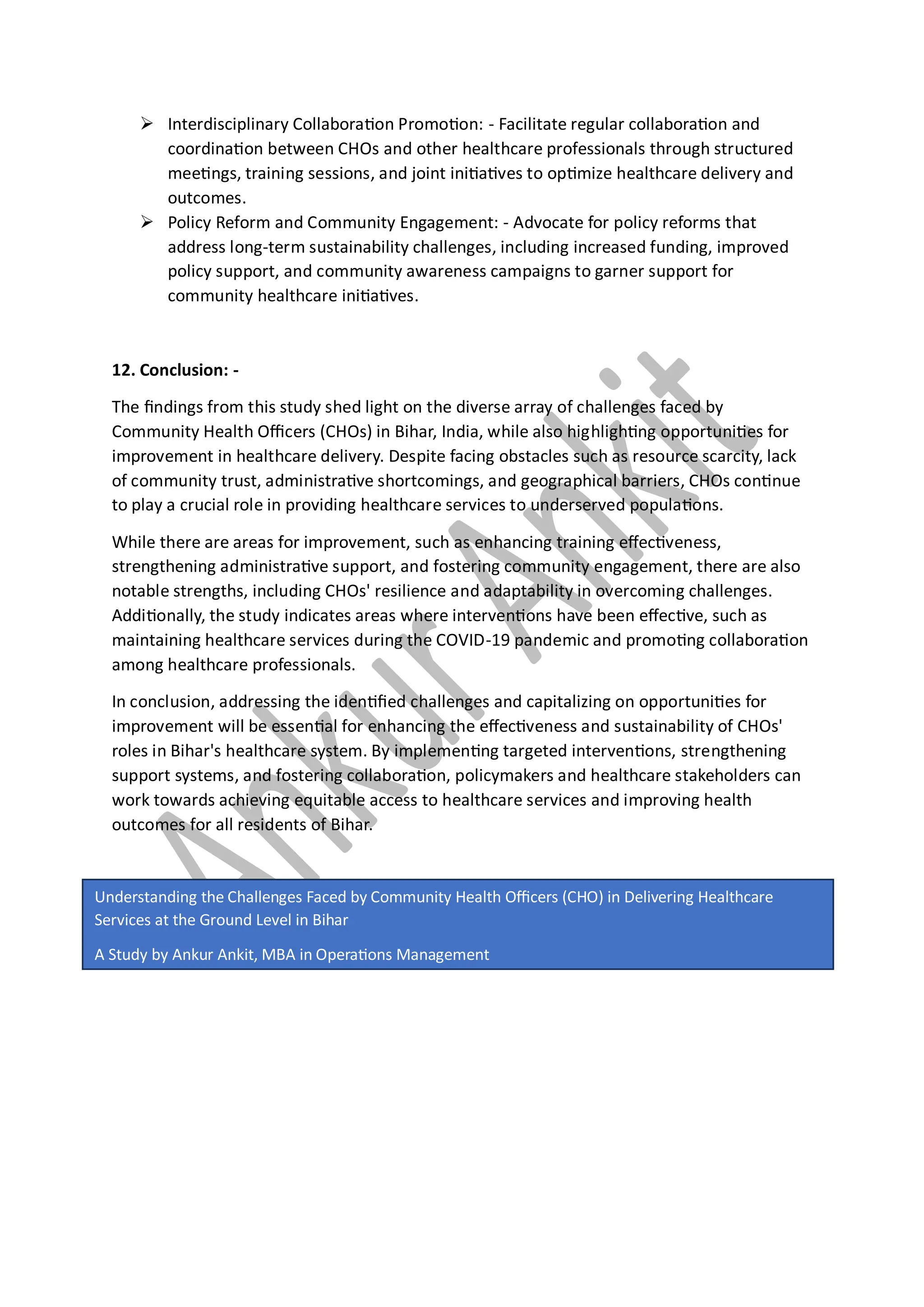 Challenges Faced by Community Health Officers (CHO) in Delivering ...