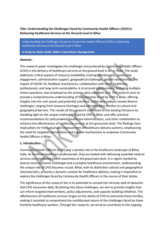 Challenges Faced by Community Health Officers (CHO) in Delivering ...