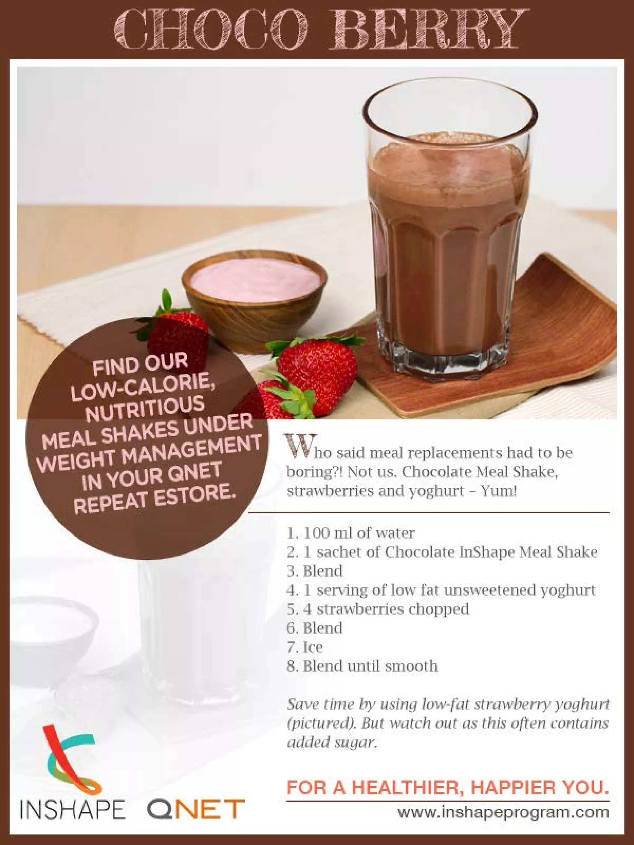 Yummy & Healthy Choco Berry Meal Shake Recipe with QNET In Shape | PDF