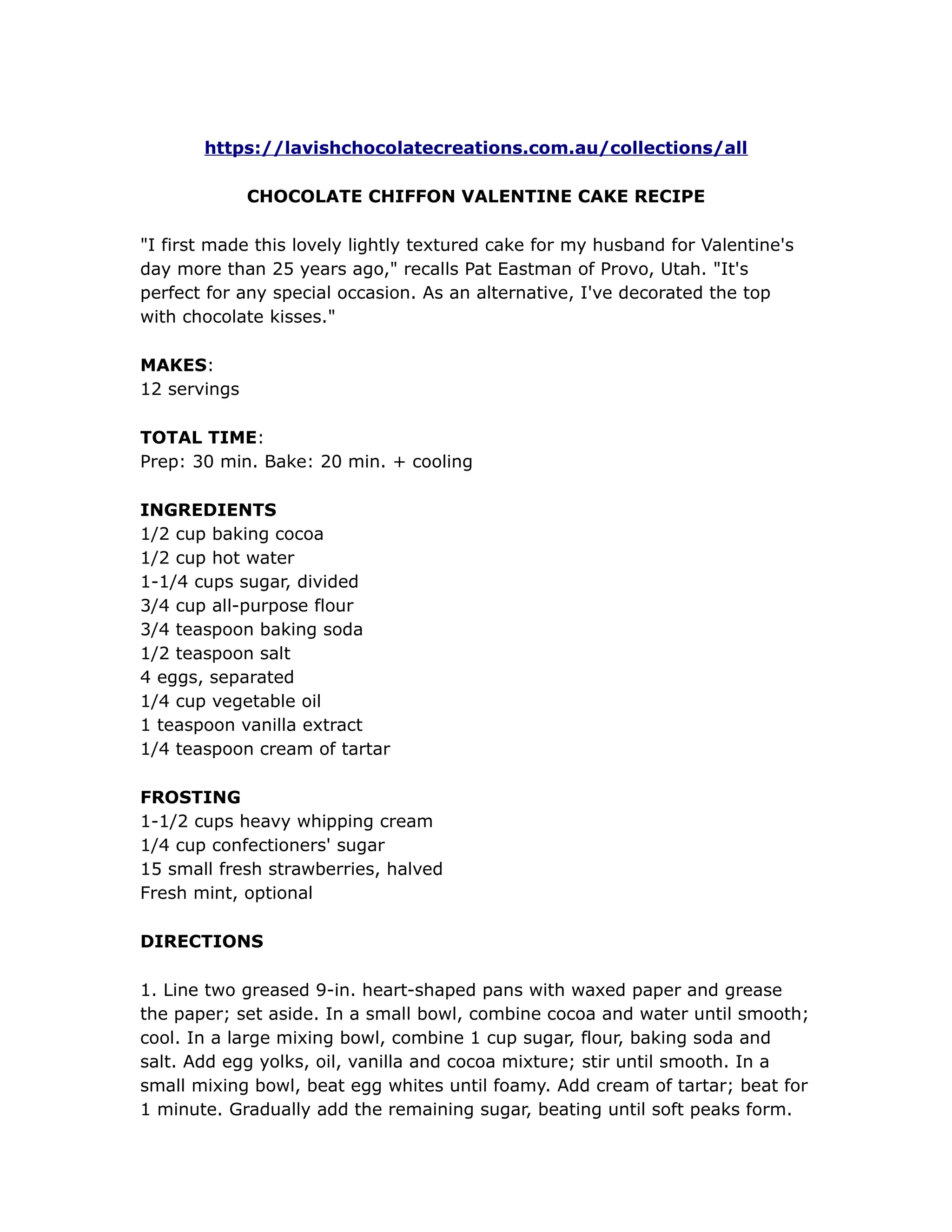 CHOCOLATE CHIFFON VALENTINE CAKE RECIPE | PDF