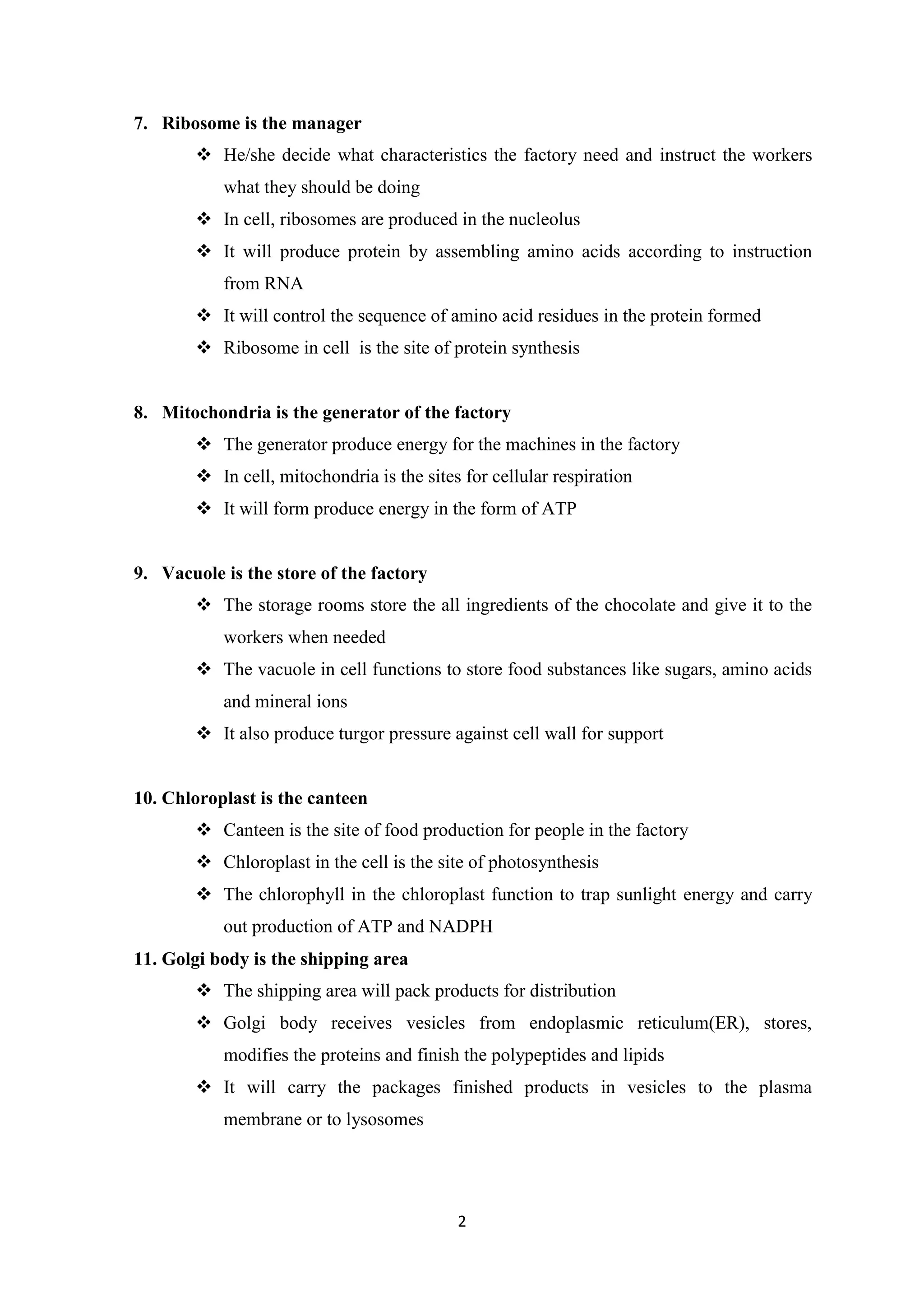 analogy of cell-cell is like chocolate factory | DOCX