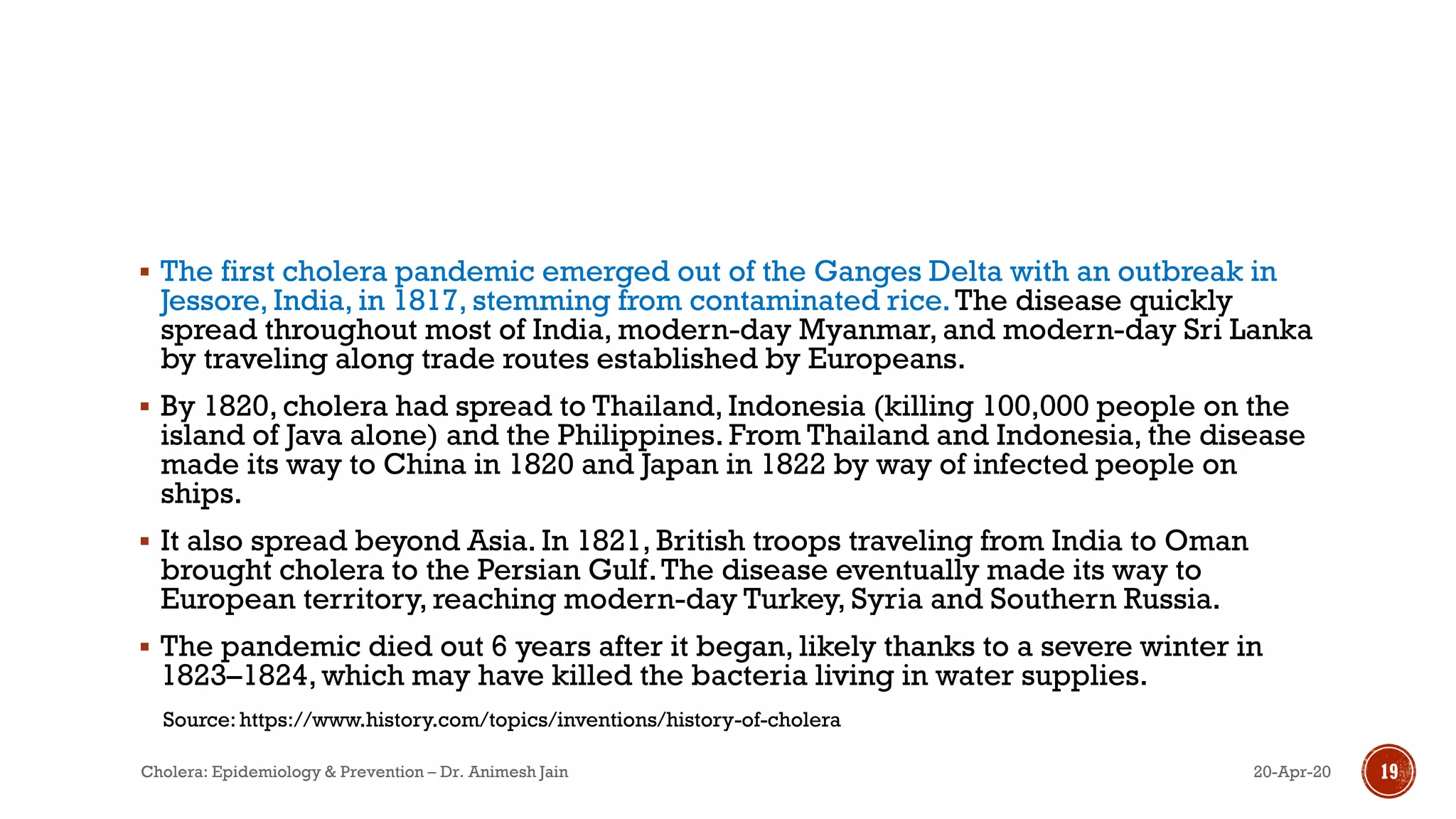 Cholera - Epidemiology and Prevention | PDF