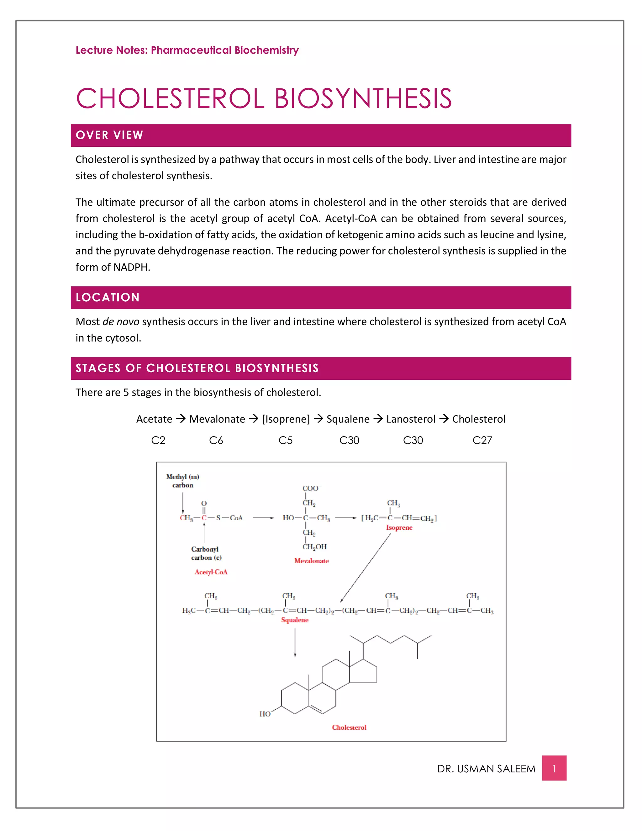 Cholesterol biosynthesis | PDF