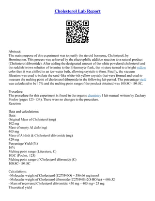 Cholesterol Lab Report | PDF