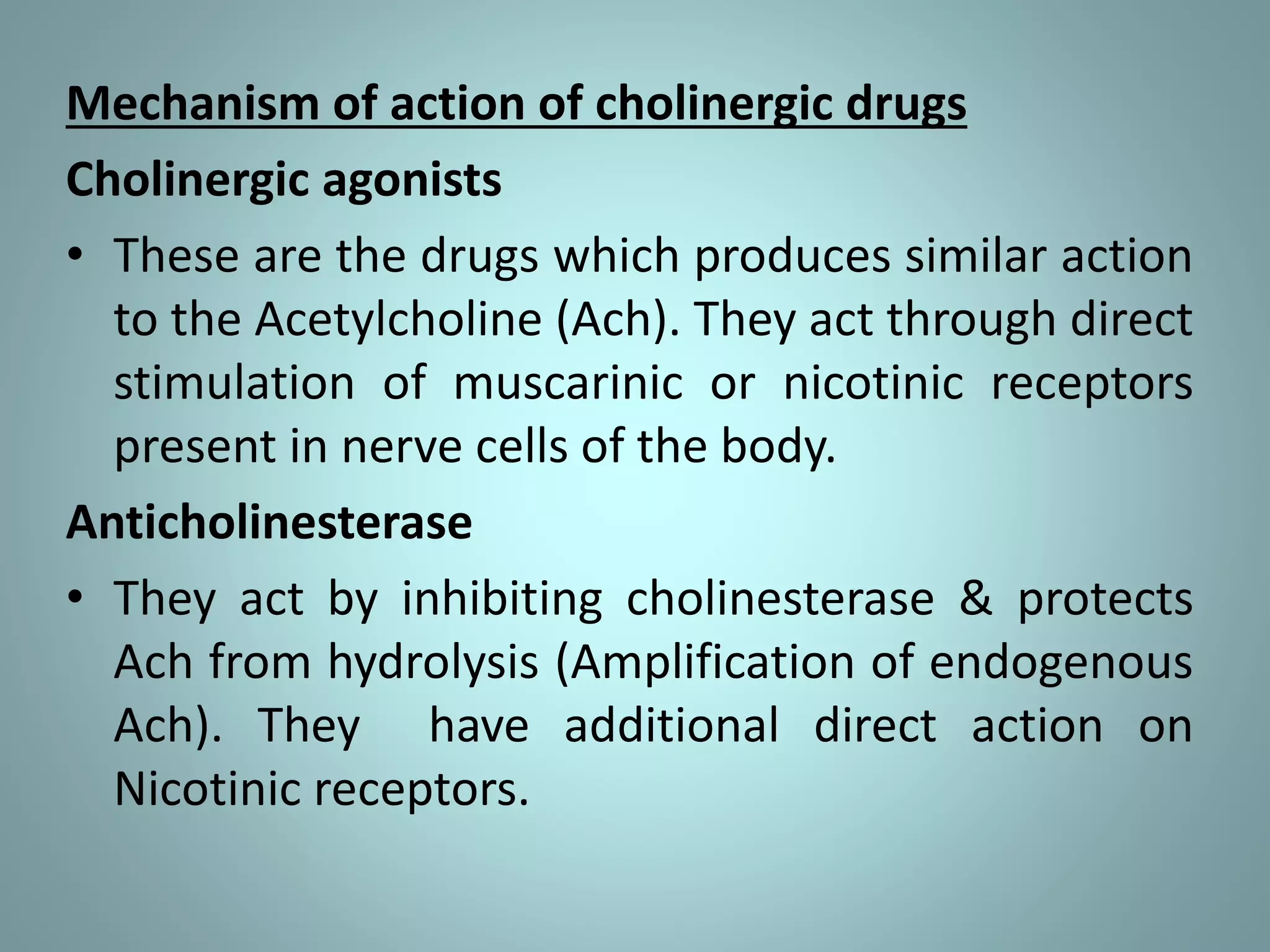 Cholinergic system and drugs | PPTX