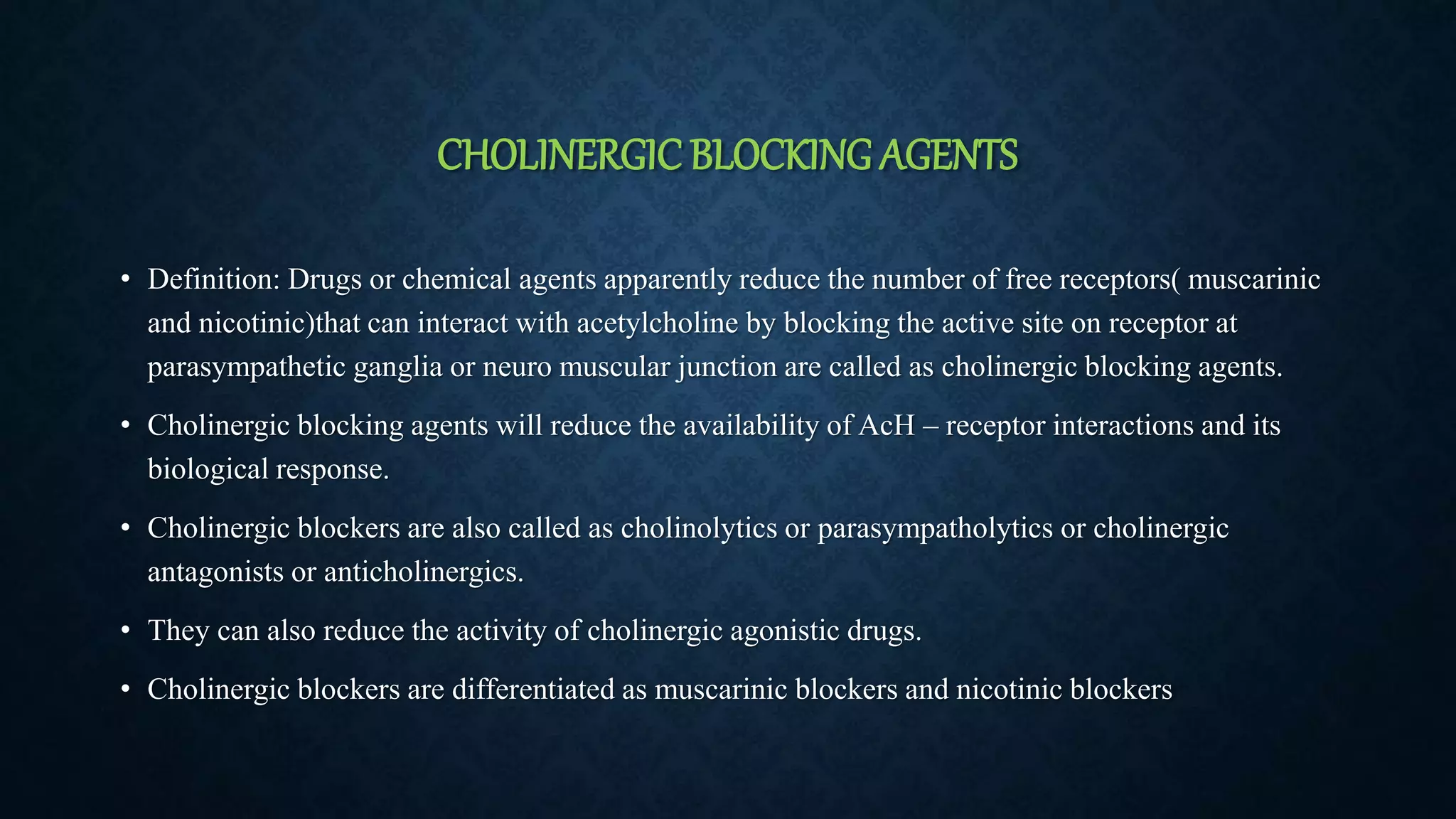 CHOLINERGIC BLOCKERS(CHOLINOLYTICS) | PPTX