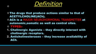 Pharmacology Cholinergic drugs,Classification,Action of drugs | PPTX ...