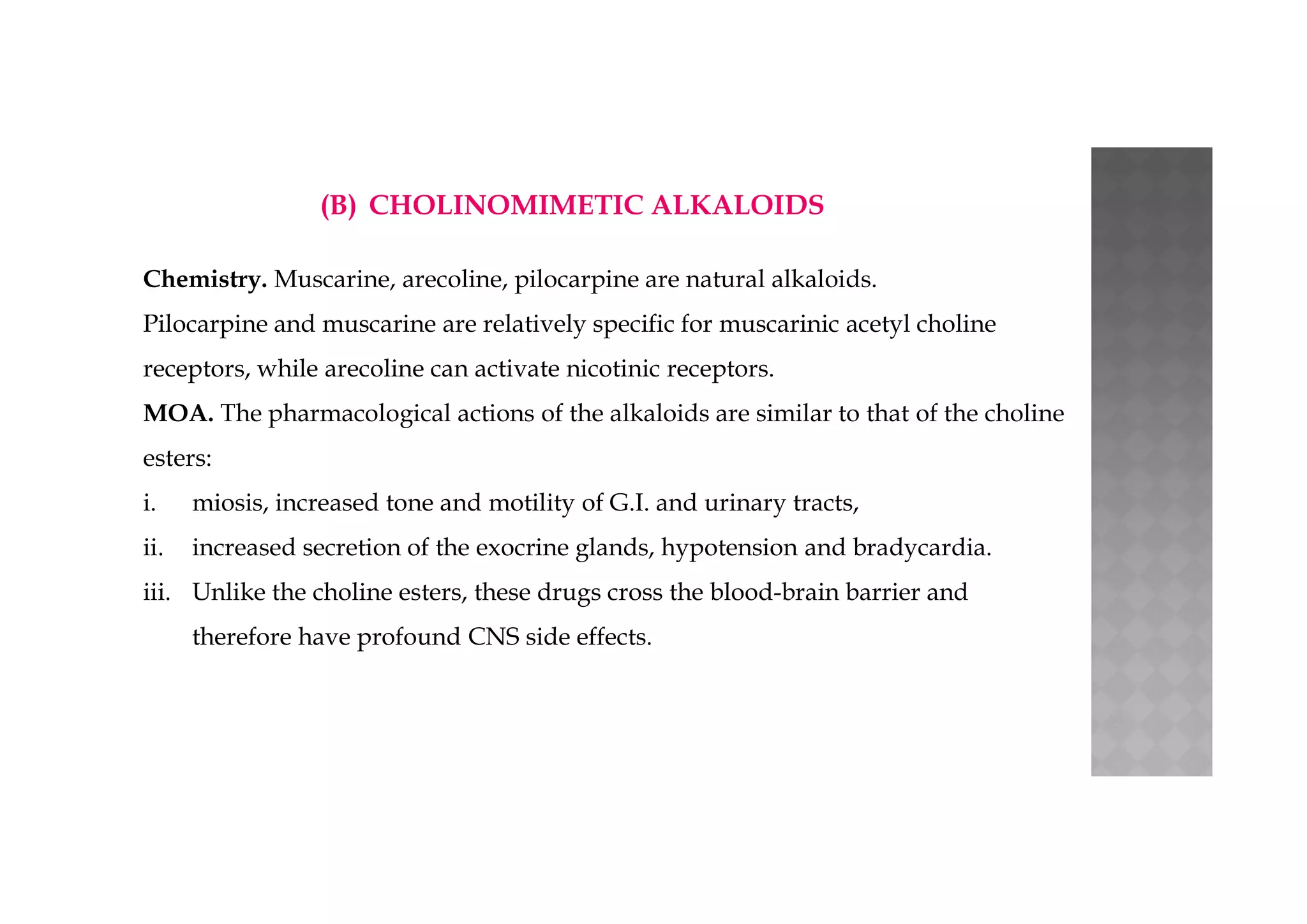 Cholinergics and anti cholinergic drugs | PDF