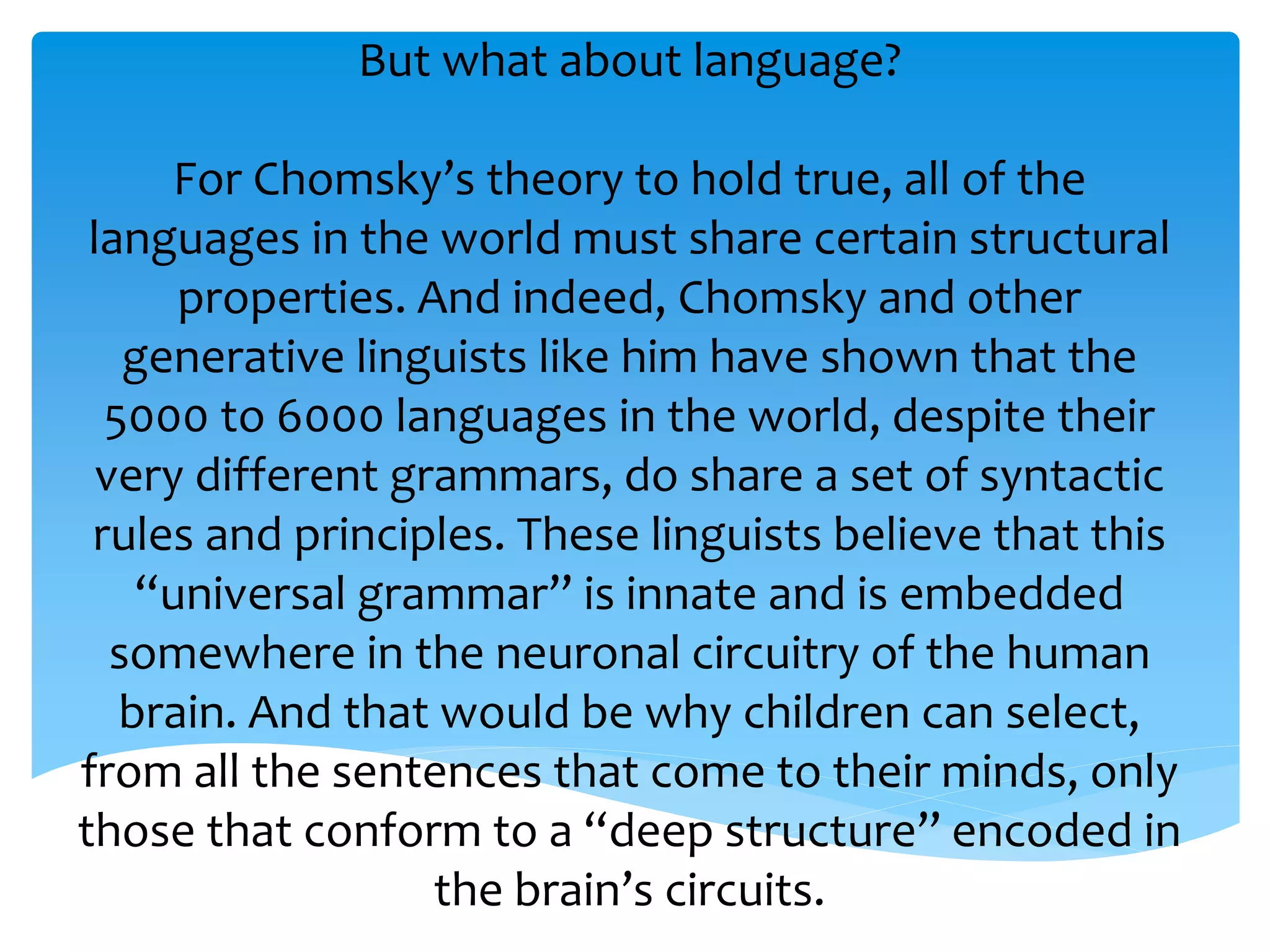 Chomsky's view and evolution of language | PPTX