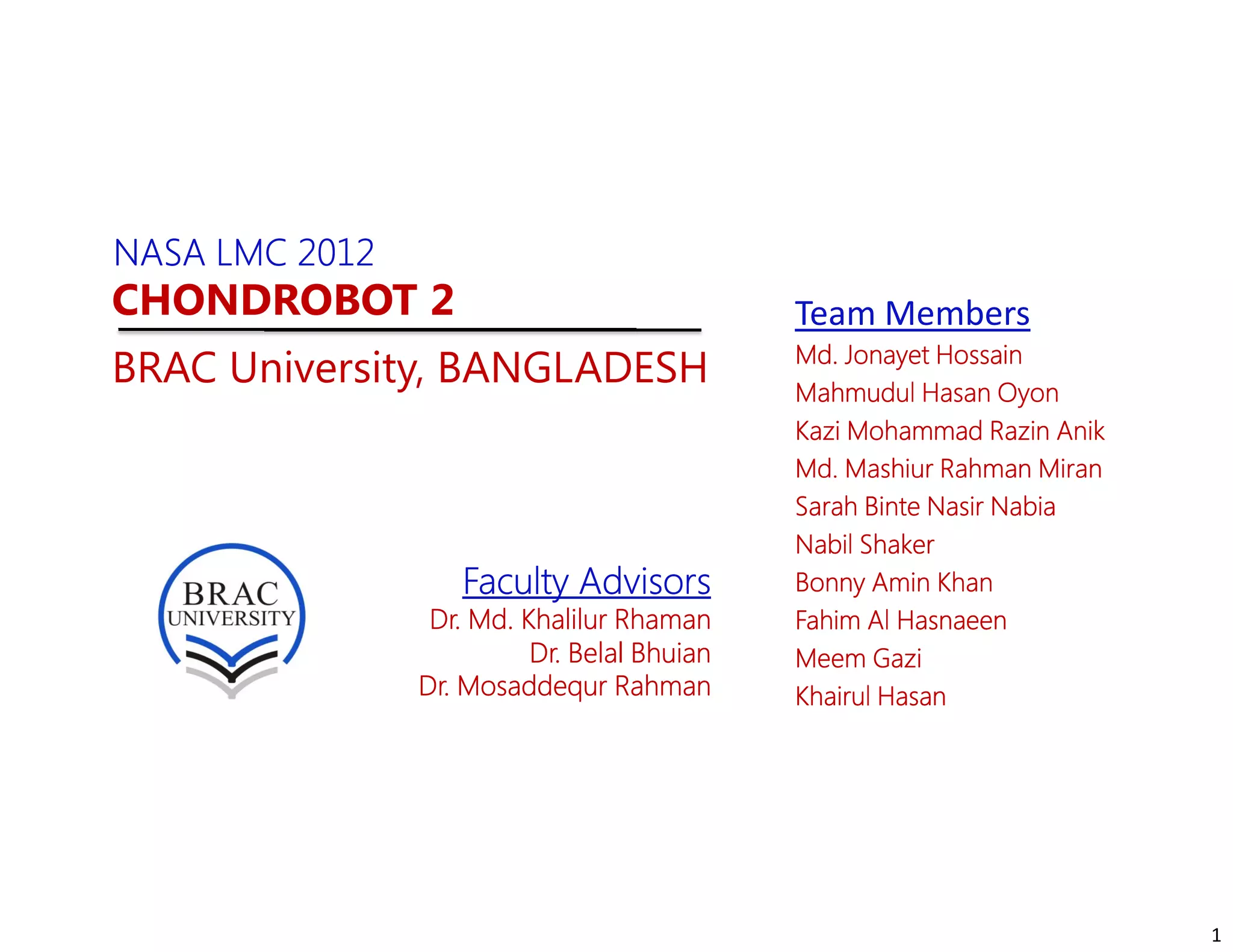 NASA Lunabotics Mining Competition 2012, Chondrobot-2, Bangladesh | PPT