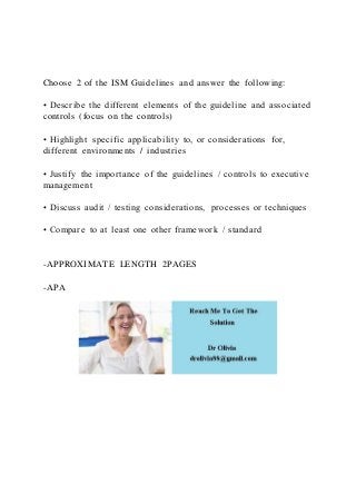Choose 2 of the ISM Guidelines and answer the following • D | DOCX