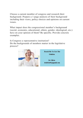 Choose a current member of congress and research their background. P.docx