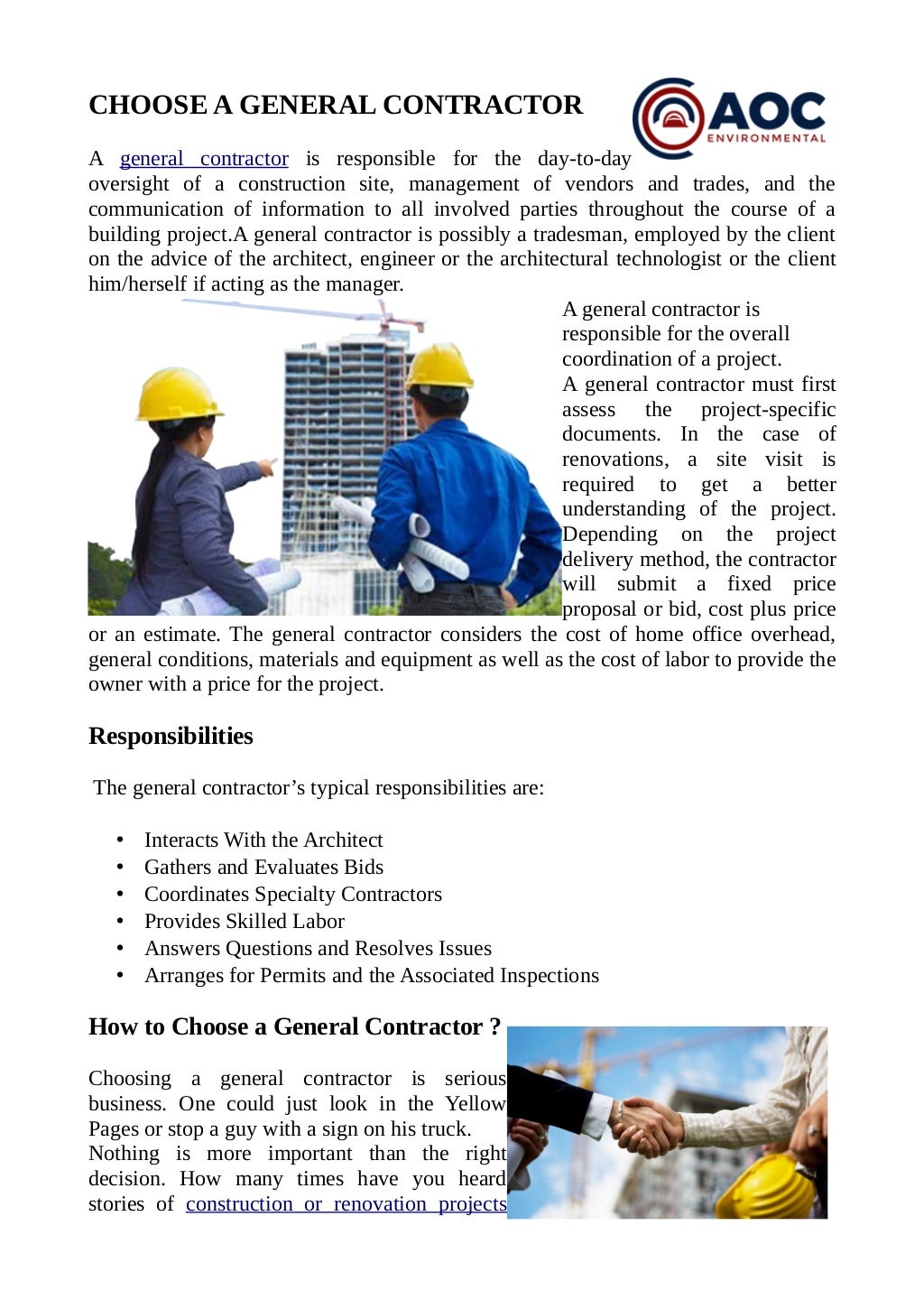 Choose a general contractor