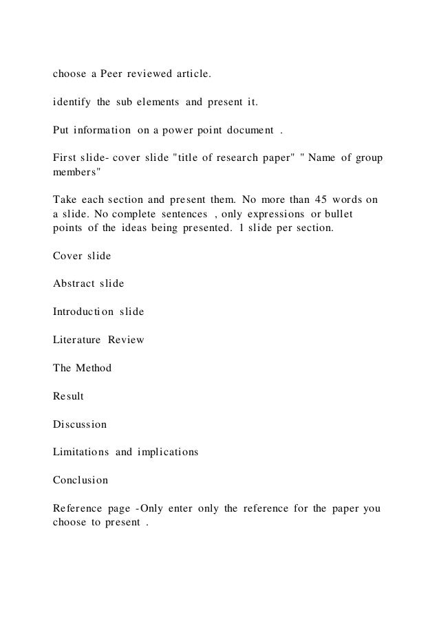 choose a Peer reviewed article.identify the sub elements and pre | DOCX
