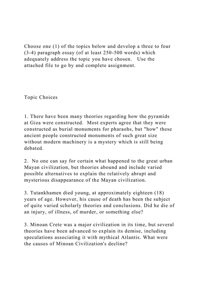 Choose one (1) of the topics below and develop a three to four (.docx