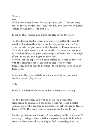 Choose one of the two topics below for your primary post. Your p.docx