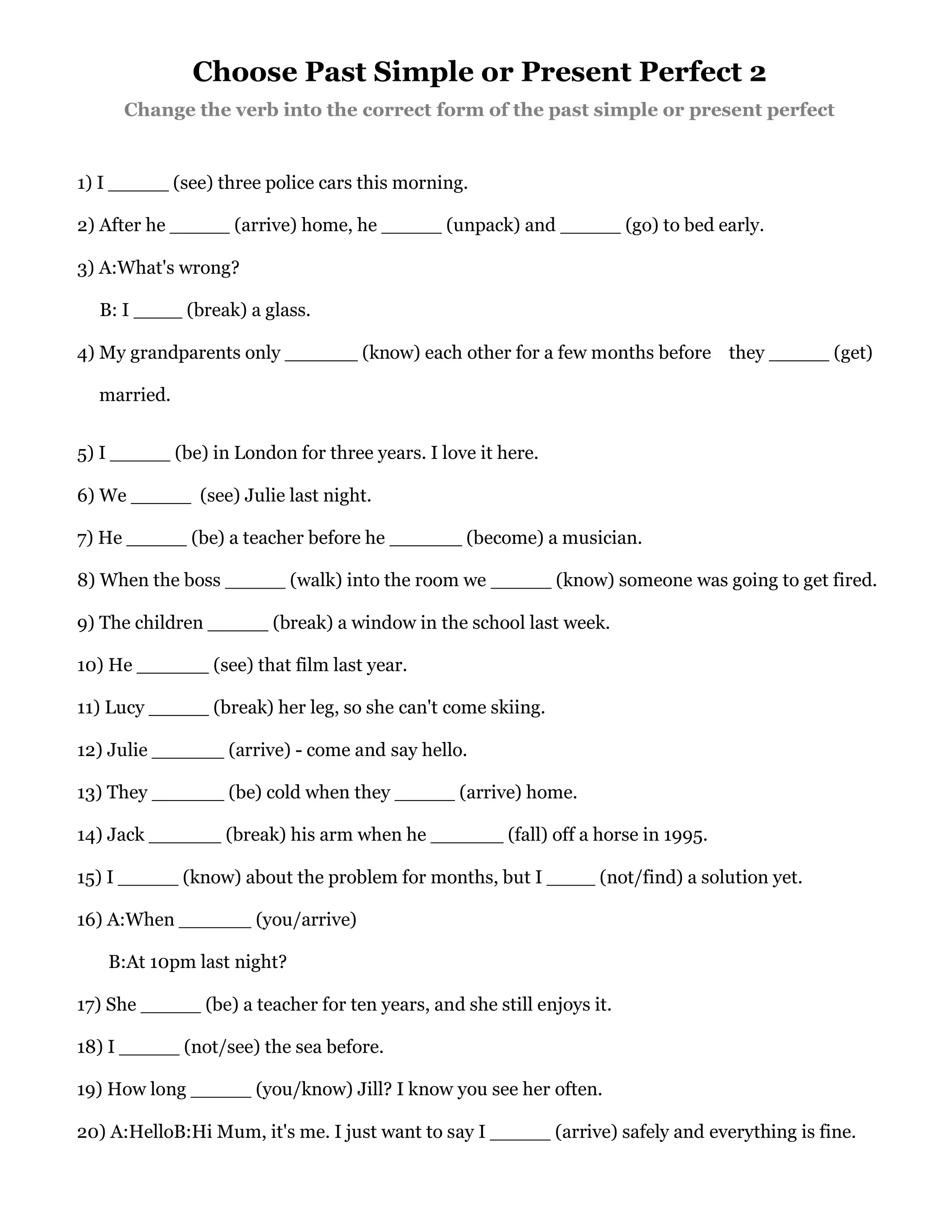 Choose past simple or present perfect 2 | PDF