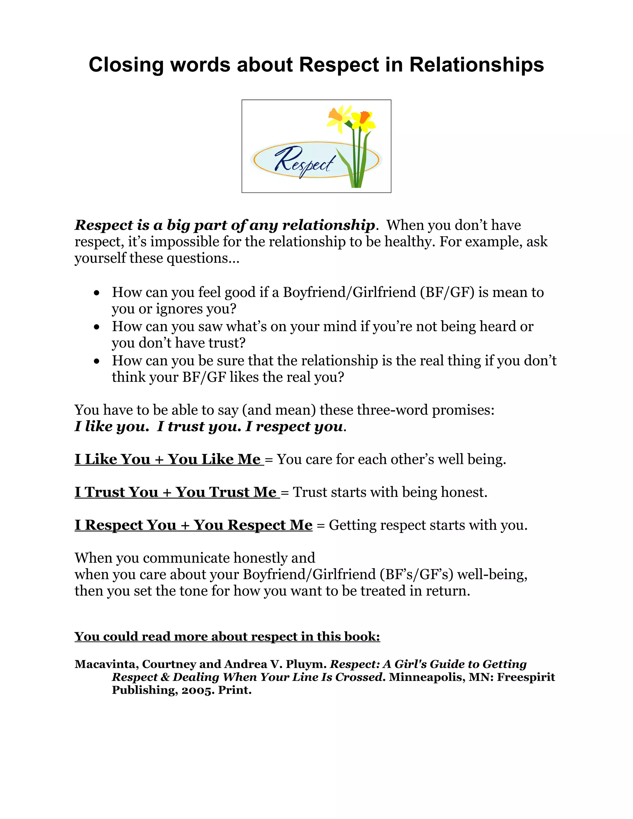 Choose Respect Closing Words | DOC