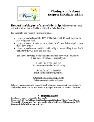 Choose Respect Healthy Relationship Mini Unit | DOC