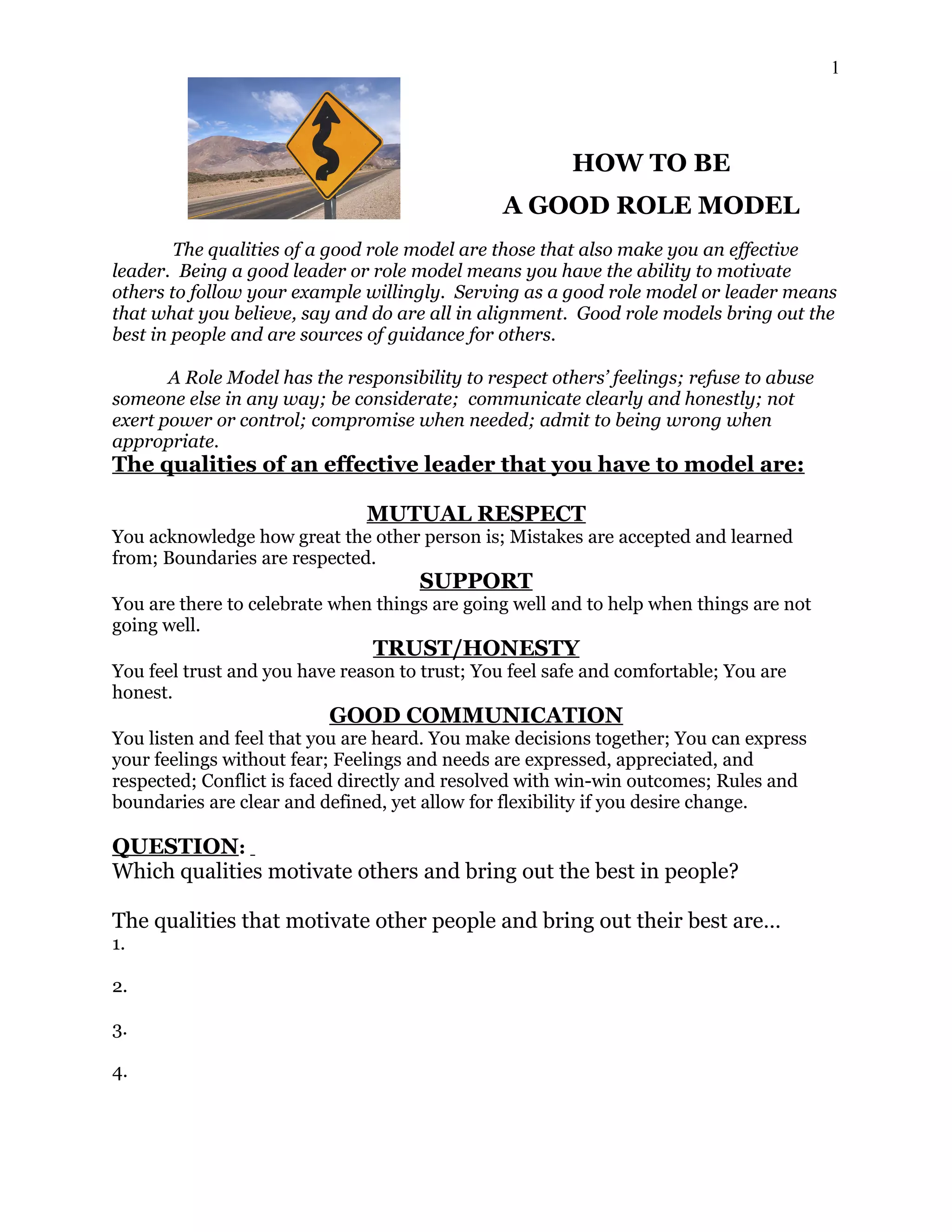 Choose Respect How To Be A Good Role Model | DOC