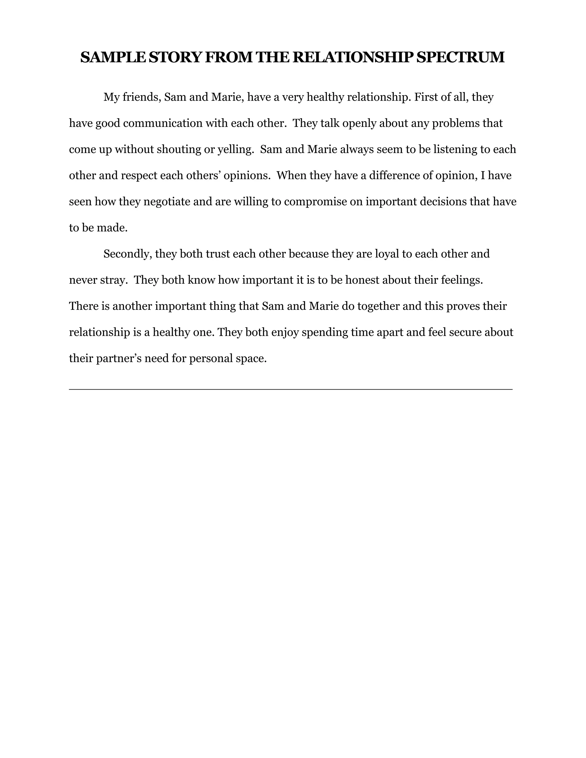 Choose Respect Relationship Spectrum With Sample Story | DOC