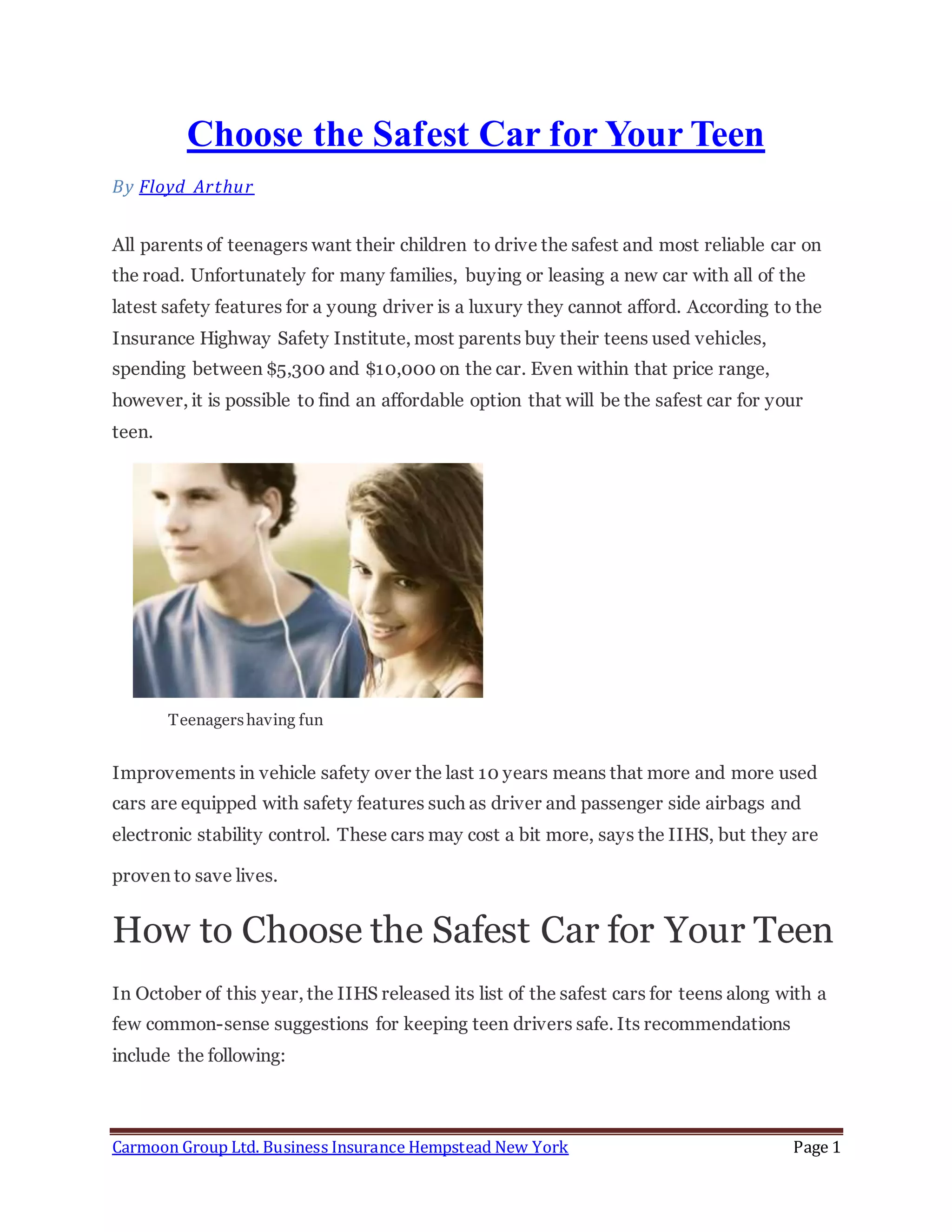 Choose the safest car for your teen - Floyd Arthur Presentation | PPT