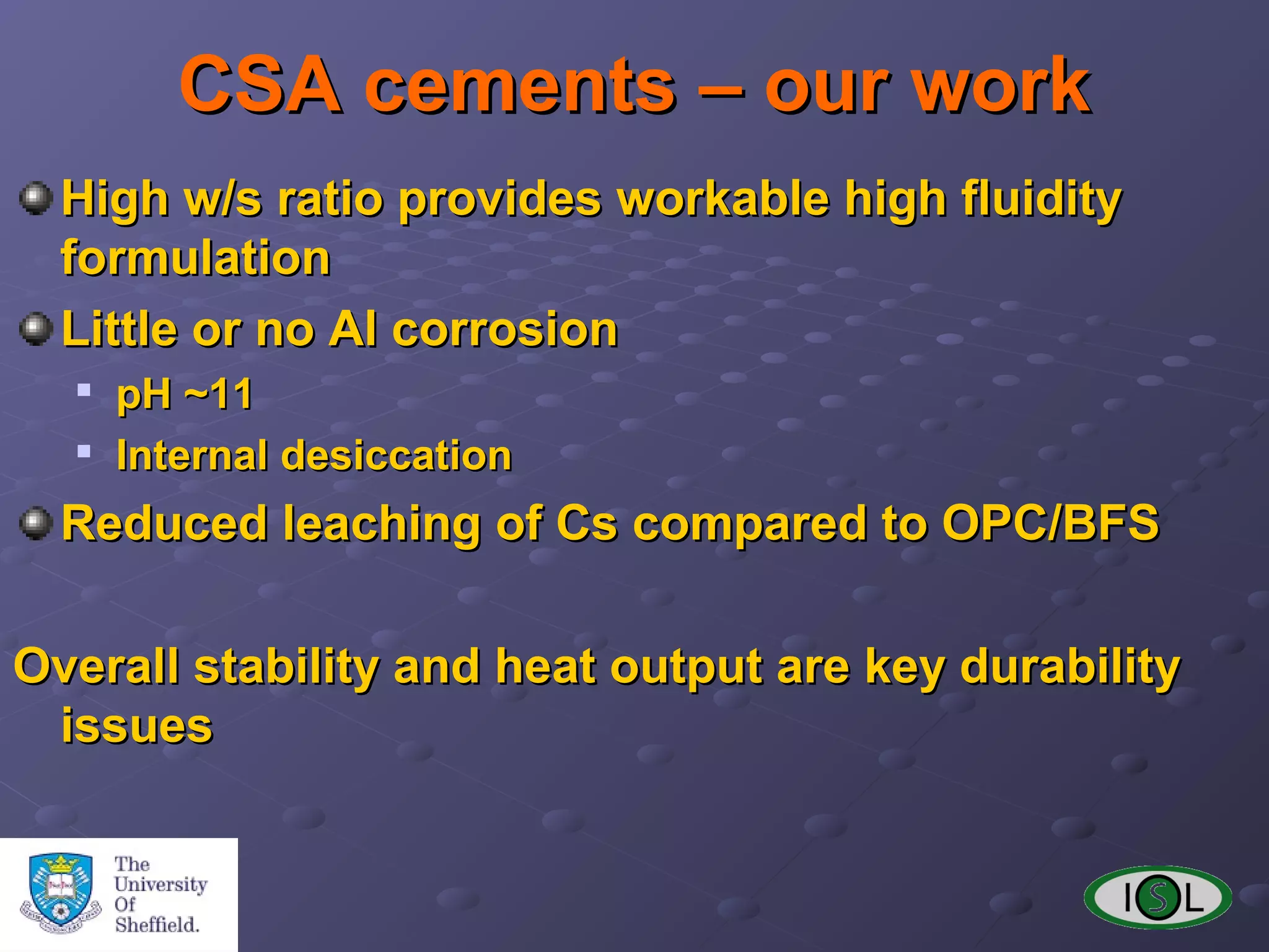 Choosing a cement for encapsulation of nuclear wastes | PPT