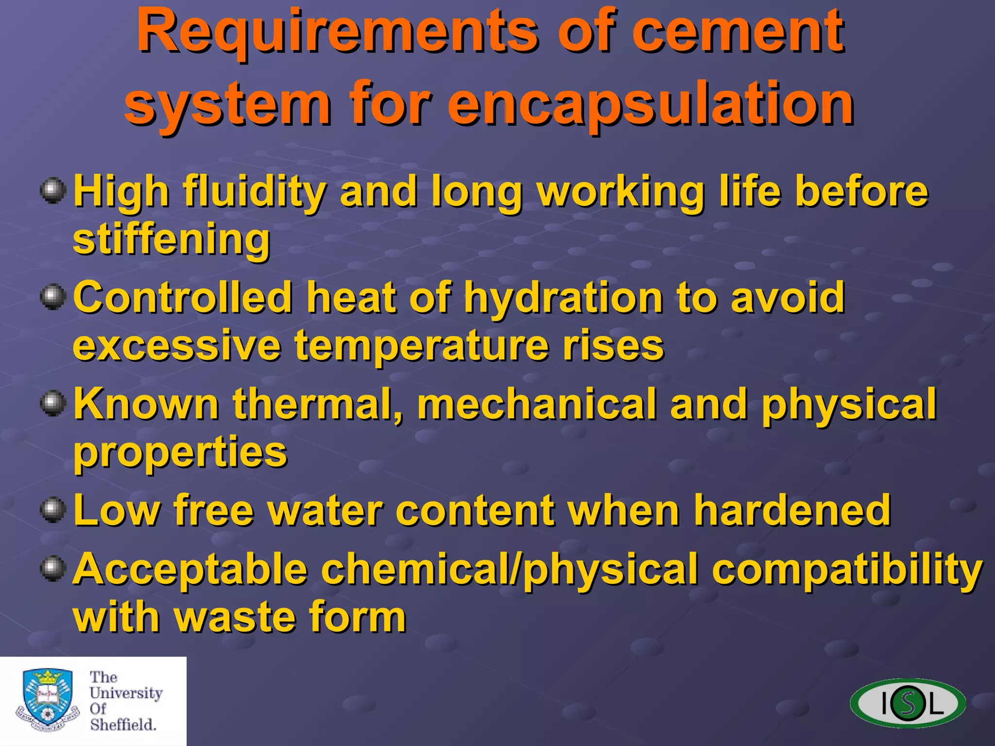 Choosing a cement for encapsulation of nuclear wastes | PPT