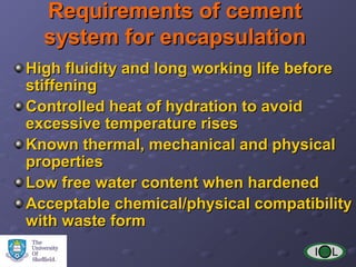 Choosing a cement for encapsulation of nuclear wastes | PPT