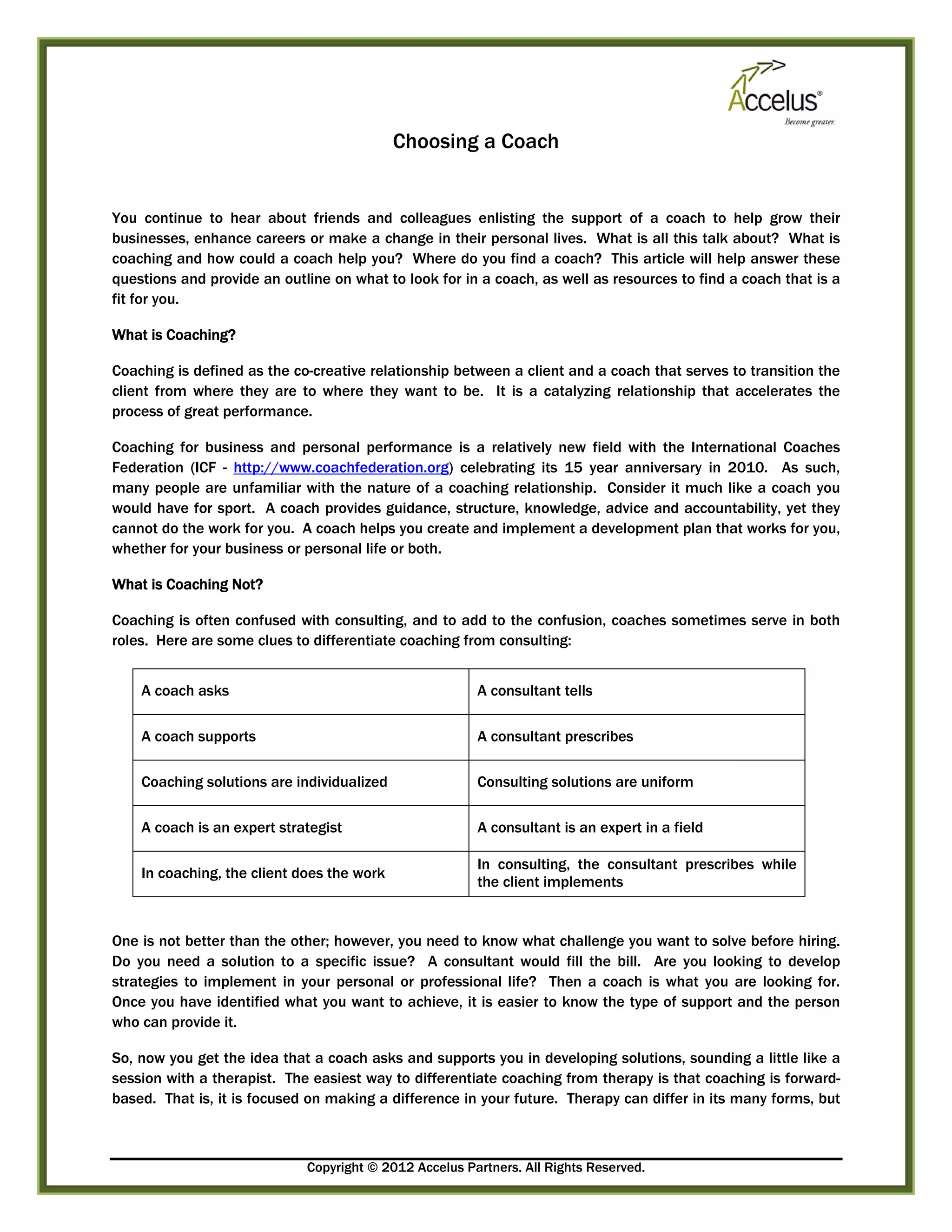 Choosing A Coach | PDF