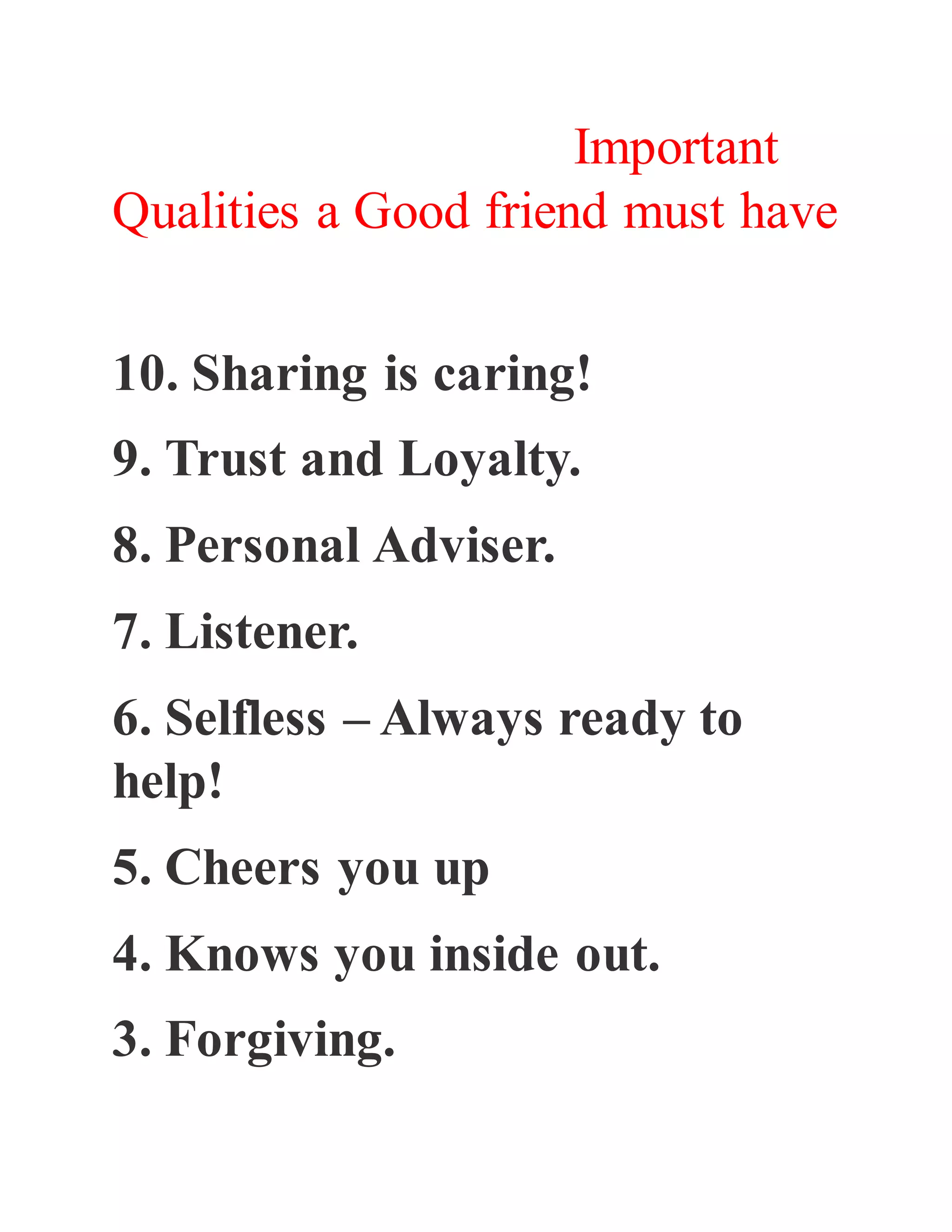 Good And Bad Traits OF Friendship | DOCX