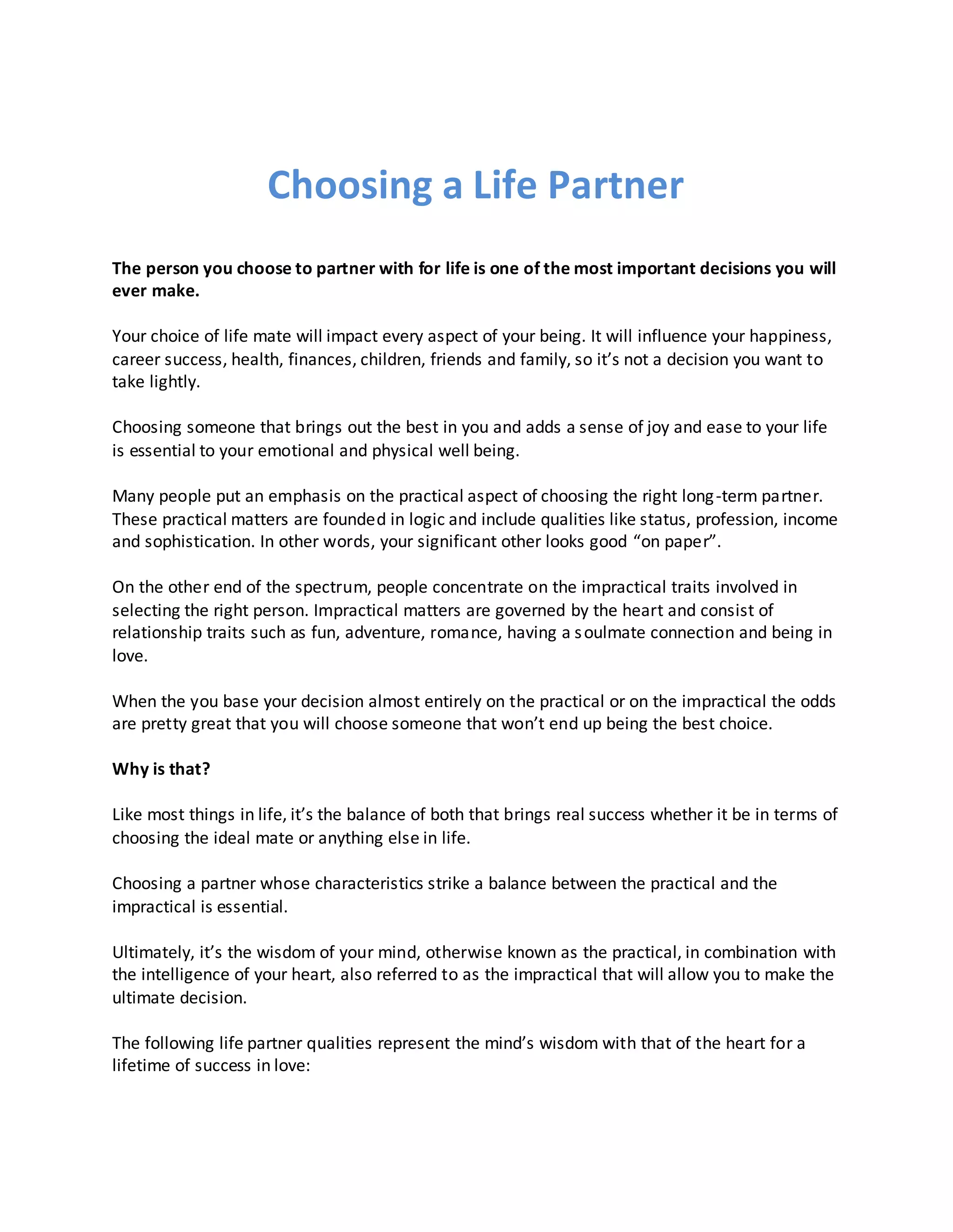 Choosing a life partner | PPT