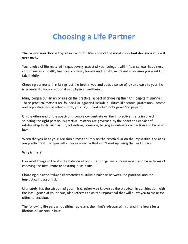 Choosing a life partner | PPT | Dating | Family and Relationships