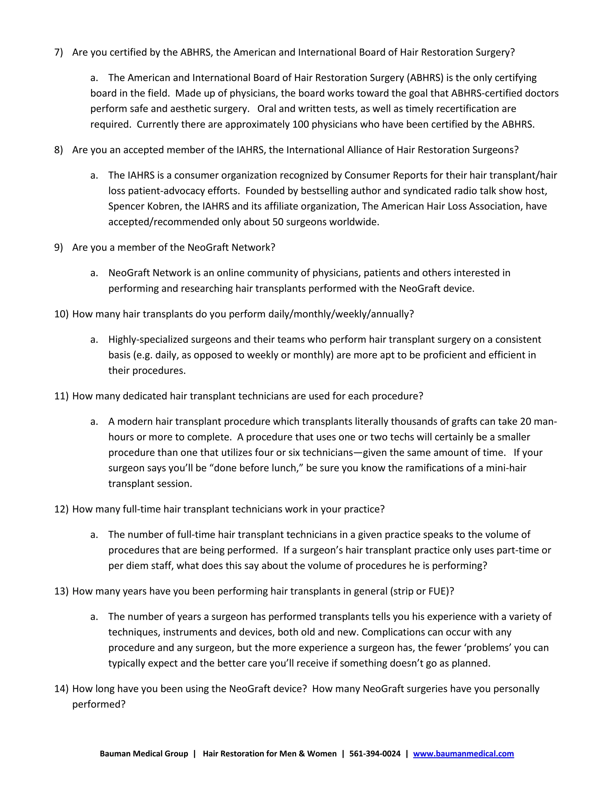 Choosing A Neograft Surgeon Qs+Checklist | PDF