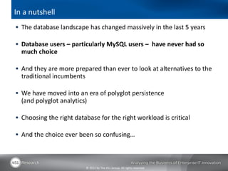 Choosing a Next Gen Database: the New World Order of NoSQL, NewSQL, and ...