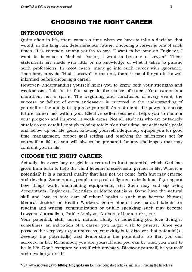 CHOOSING THE RIGHT CAREER | PDF